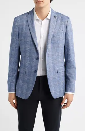 John Varvatos Varick Slim-fit Glen Check Knit Sport Coat - Light Blue