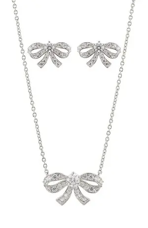 Nadri Bow Necklace & Earrings Set - Rhodium