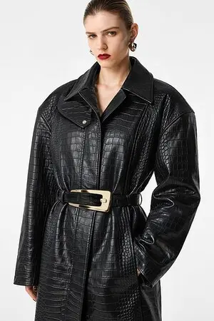 Revolve Nikita Leather Coat With Croc Embossing