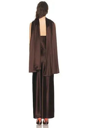 NICHOLAS Nelia Maxi Cape Slip Dress - Espresso