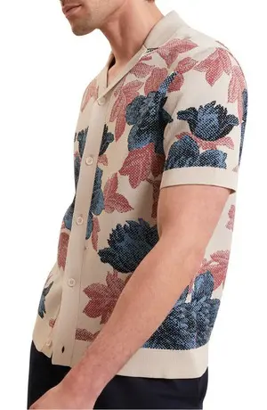 Ted Baker London Ashqara Floral Knit Button-up Shirt - Beige