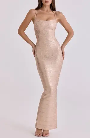 House Of Cb The Body Bandage Maxi Dress - Champagne