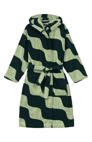 Marimekko Taifuuni Hooded Cotton Terry Cloth Robe - Light Green