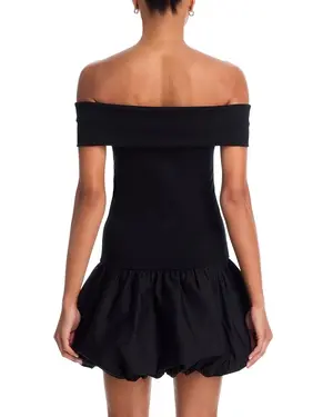 Aqua Ponte Off-the-shoulder Bubble Hem Mini Dress