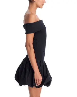 Aqua Ponte Off-the-shoulder Bubble Hem Mini Dress