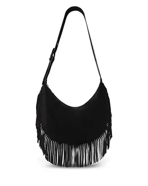 Whistles Sia Suede Fringe Shoulder Bag - Black