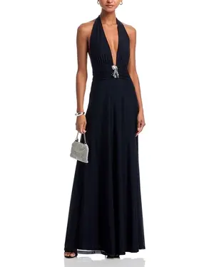 KATE BARTON Mesh Halter Dress - Navy