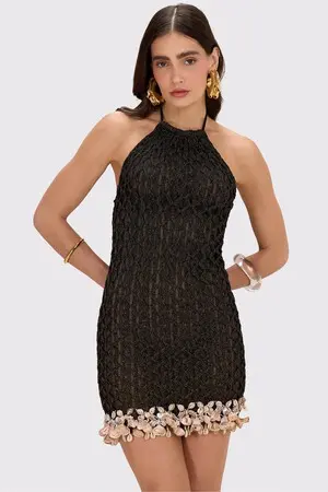 PatBO Beaded Mesh Mini Dress
