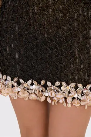 PatBO Beaded Mesh Mini Dress