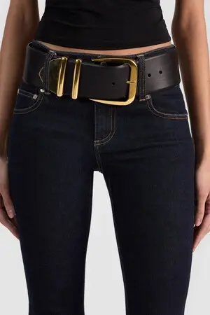 Alice + Olivia Alice + Olivia Harley Wide Leather Belt With Gold Buckle Black