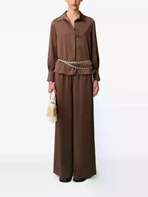 Claudie Pierlot Long Sleeve Blouse With Open Lapel Collar - Brown