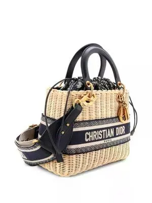 Dior Lady Wicker And Oblique Canvas Medium Tote Bag - Blue