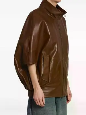 Balenciaga High-collar Leather Bomber Jacket - Brown
