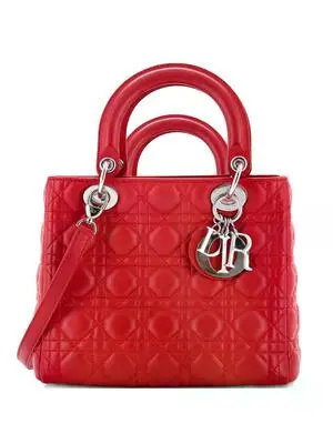 Dior Lady Bag Cannage Quilt Lambskin Medium Satchel - Red