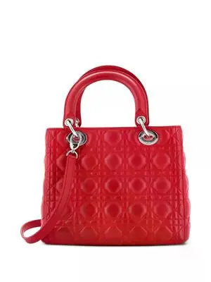 Dior Lady Bag Cannage Quilt Lambskin Medium Satchel - Red