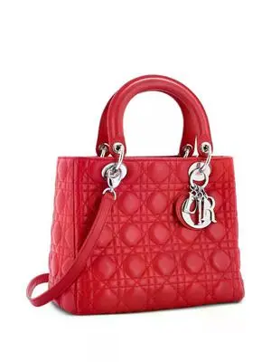 Dior Lady Bag Cannage Quilt Lambskin Medium Satchel - Red