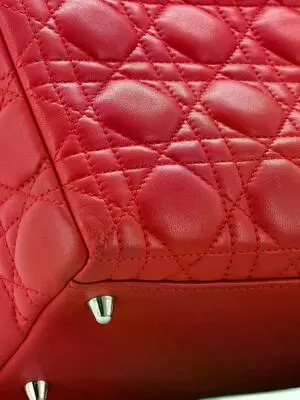 Dior Lady Bag Cannage Quilt Lambskin Medium Satchel - Red