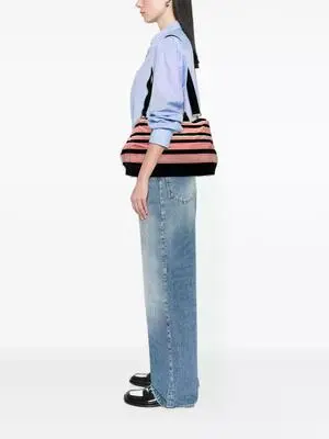 Prada Large Canapa Righe Striped Satchel - Pink