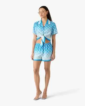 Casablanca Gradient Monogram Knotted Cropped Silk Shirt - Blue