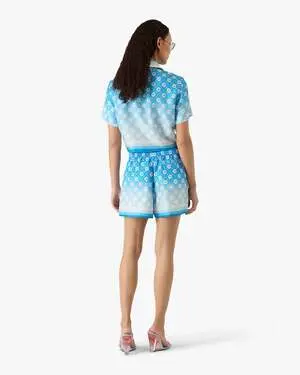 Casablanca Gradient Monogram Knotted Cropped Silk Shirt - Blue