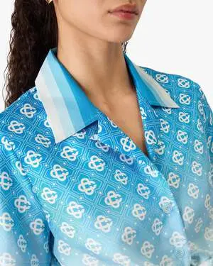 Casablanca Gradient Monogram Knotted Cropped Silk Shirt - Blue