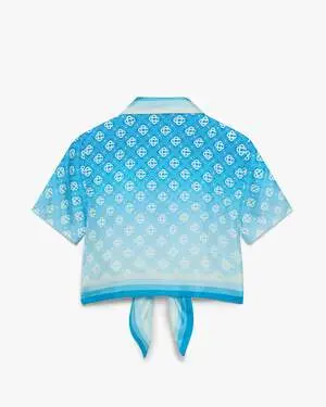 Casablanca Gradient Monogram Knotted Cropped Silk Shirt - Blue