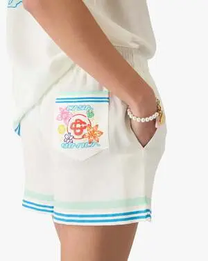 Casablanca Floral Cc Smile Monogram Jacquard Silk Shorts