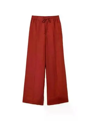 TWINSET Wide Leg Linen Trousers With Embroidered Detail