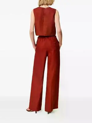 TWINSET Wide Leg Linen Trousers With Embroidered Detail