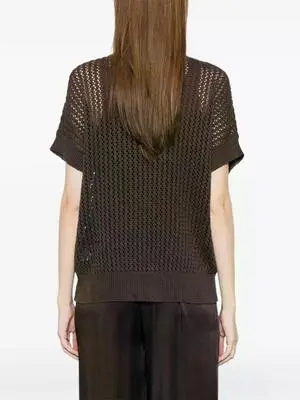 ANNE CLAIRE V-neck Open-knit Jacket