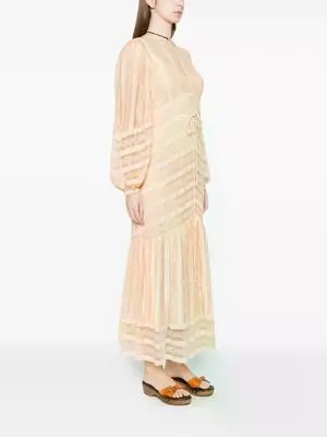 TWINSET Lace Striped Long Sleeve Maxi Dress
