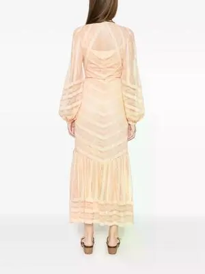 TWINSET Lace Striped Long Sleeve Maxi Dress