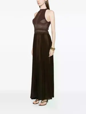 TWINSET Crochet Pleated Maxi Dress - Brown