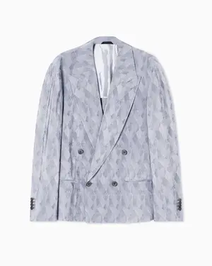 Giorgio Armani Viscose And Silk Jacquard Double-breasted Jacket - Grey