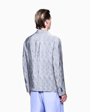 Giorgio Armani Viscose And Silk Jacquard Double-breasted Jacket - Grey