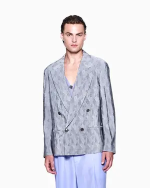 Giorgio Armani Viscose And Silk Jacquard Double-breasted Jacket - Grey