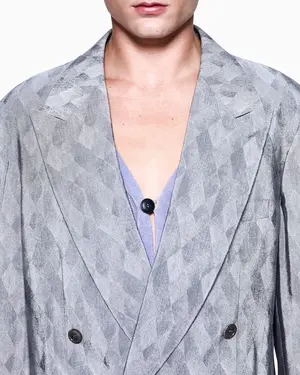 Giorgio Armani Viscose And Silk Jacquard Double-breasted Jacket - Grey