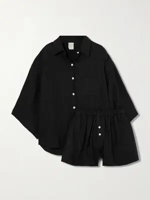 DEIJI STUDIOS Linen Shirt And Shorts Set - Black
