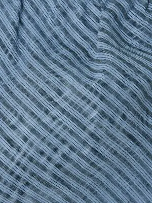 DEIJI STUDIOS Line Strapless Asymmetric Striped Organic Linen Top - Blue