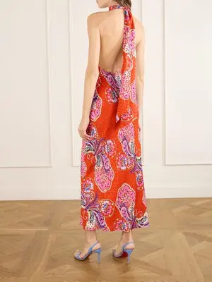 Rixo Maura Printed Satin Midi Dress