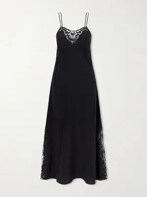 Chloé Lace-trimmed Silk Crepe De Chine Midi Dress - Black