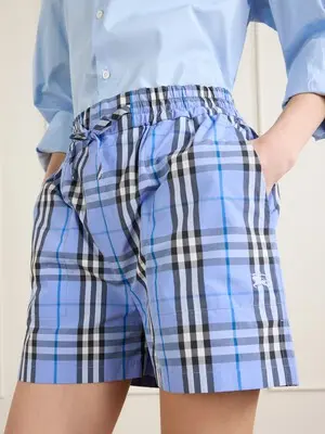 Burberry Plaid Drawstring Cotton Shorts - Blue