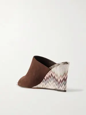 Missoni Mabel Striped Woven Suede Wedge Mules - Black