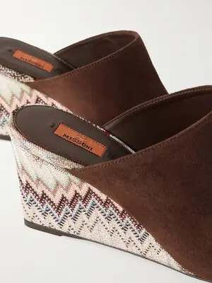 Missoni Mabel Striped Woven Suede Wedge Mules - Black