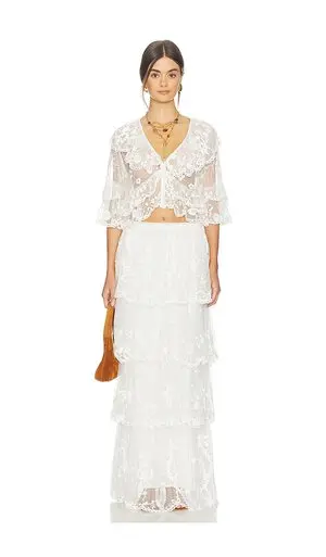 LoveShackFancy Vessia Lace Cropped Top - Ivory