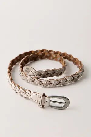 Free People Braided Leather Studded Belt - Cloud