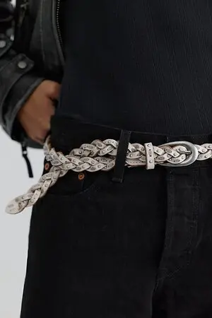 Free People Braided Leather Studded Belt - Cloud
