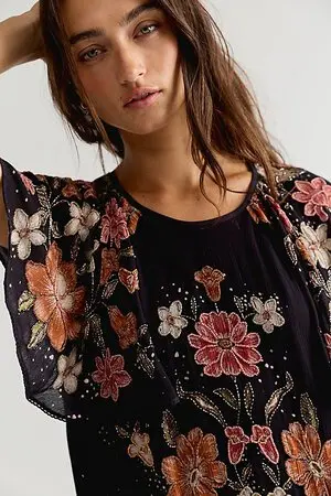 Free People Tropics Beaded Mini Dress - Black Combo