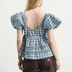 DAMSON MADDER Summer Joy Checkered Puff Sleeve Blouse