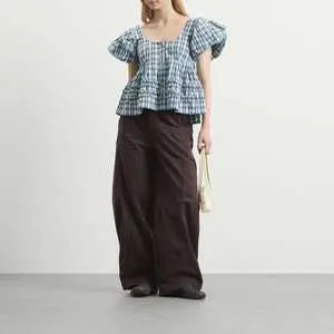 DAMSON MADDER Summer Joy Checkered Puff Sleeve Blouse